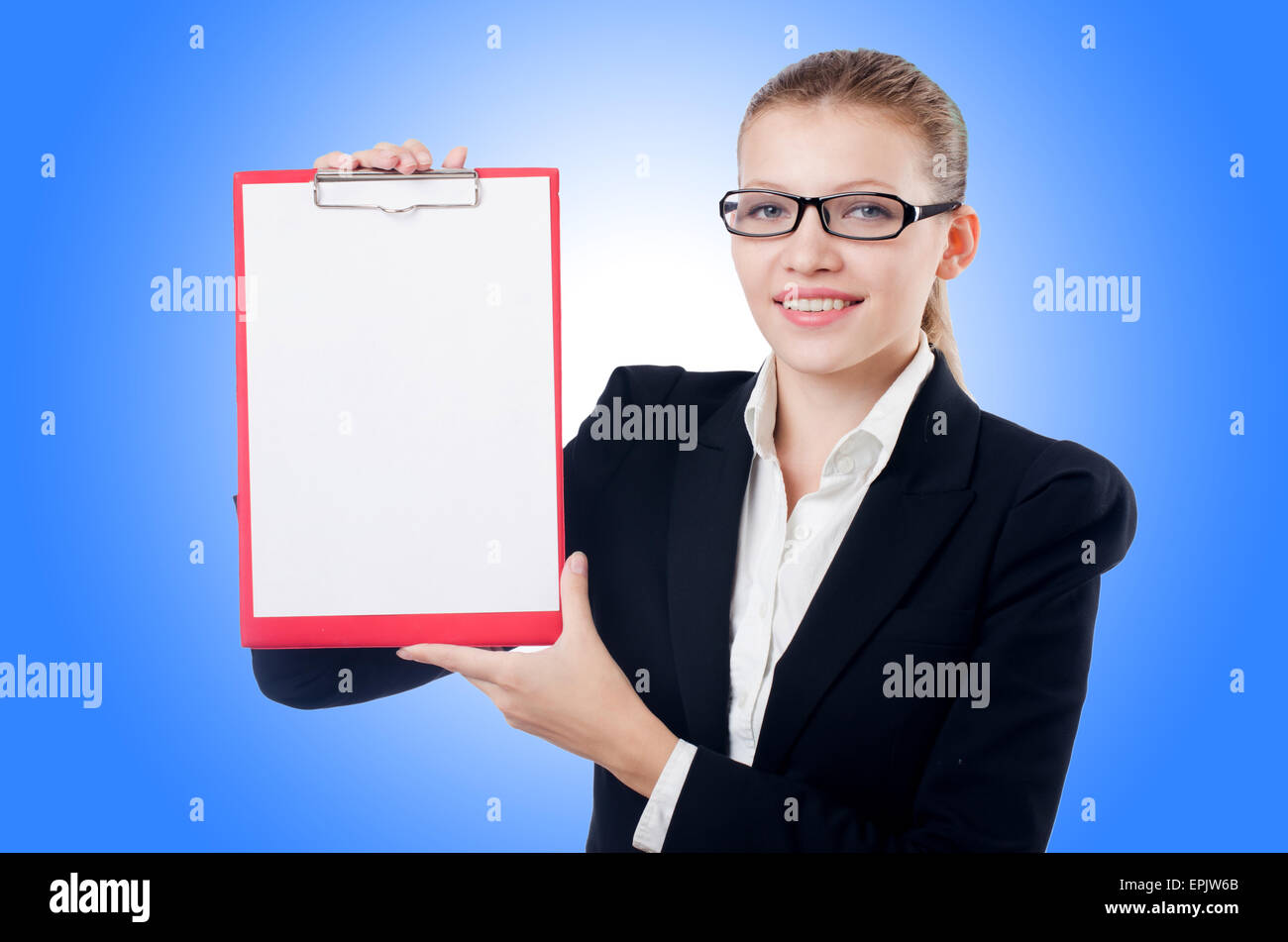 Woman with pad isolated on white Stock Photo - Alamy