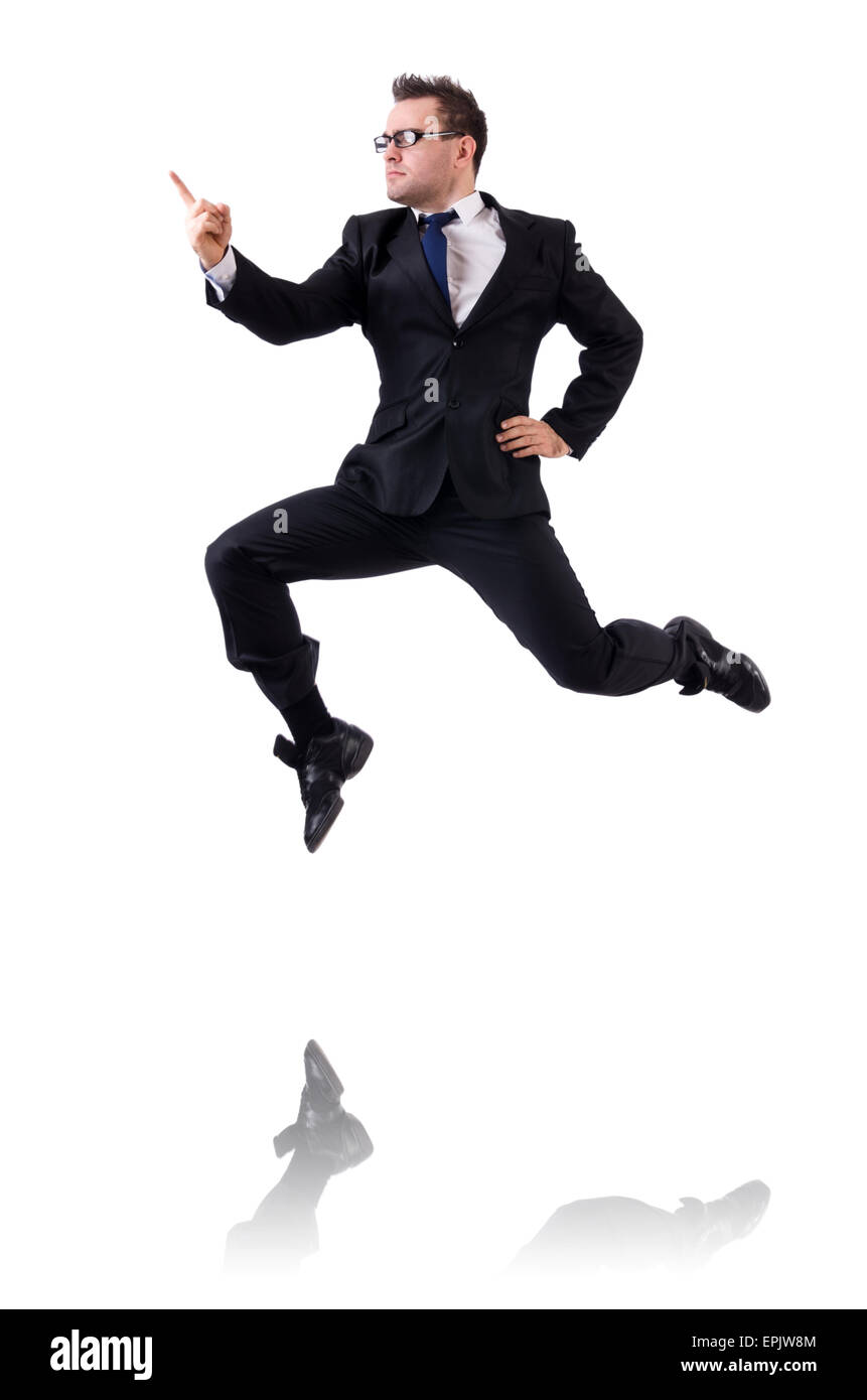 Jumping businessman isolated on the white Stock Photo - Alamy