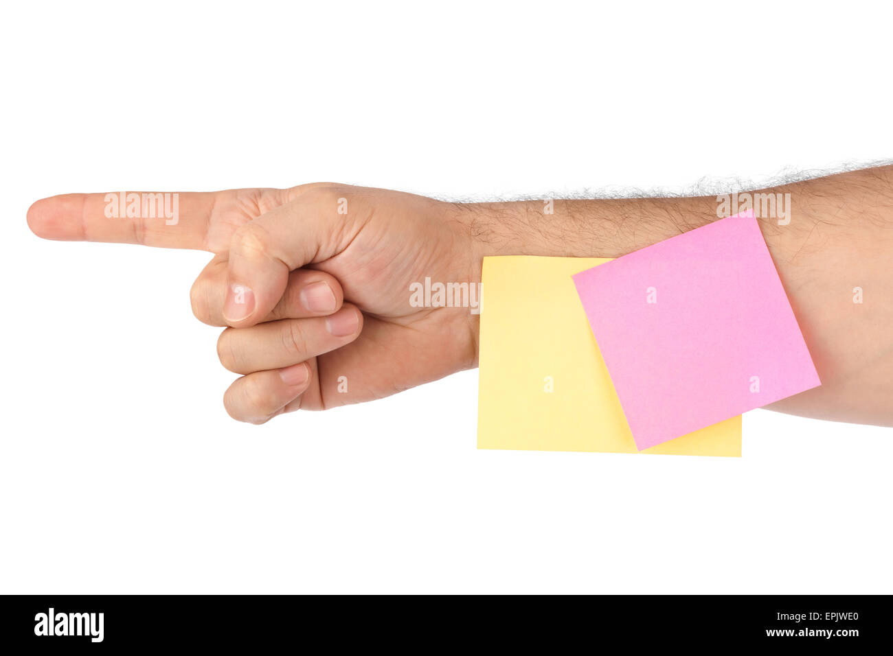 Hand and note paper Stock Photo - Alamy
