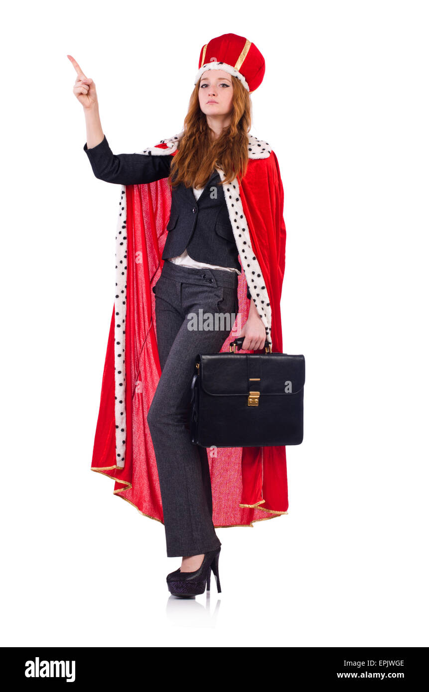 Woman businesswoman posing as queen isolated on white Stock Photo - Alamy