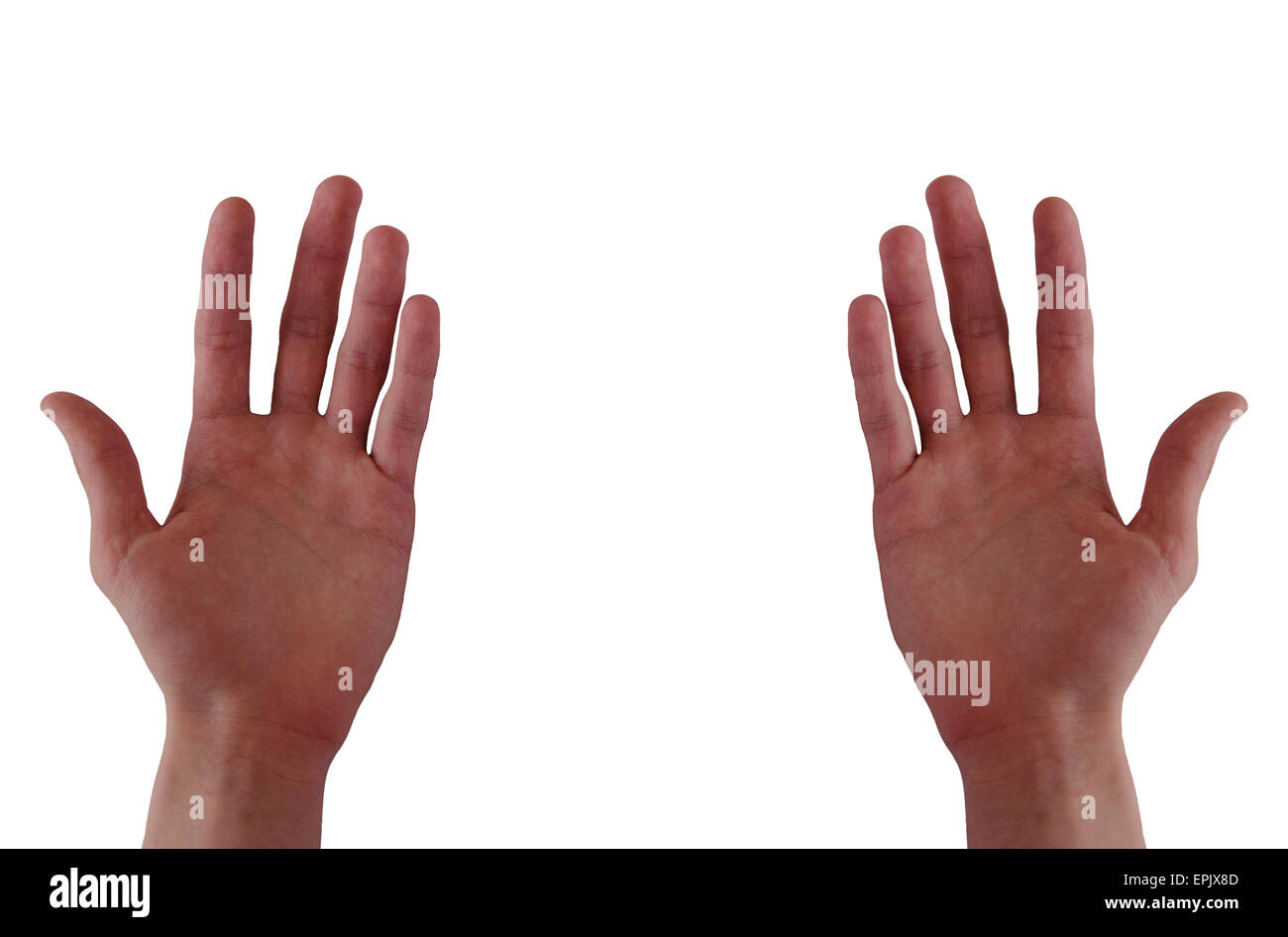 Human hands up on the white isolated background Stock Photo - Alamy