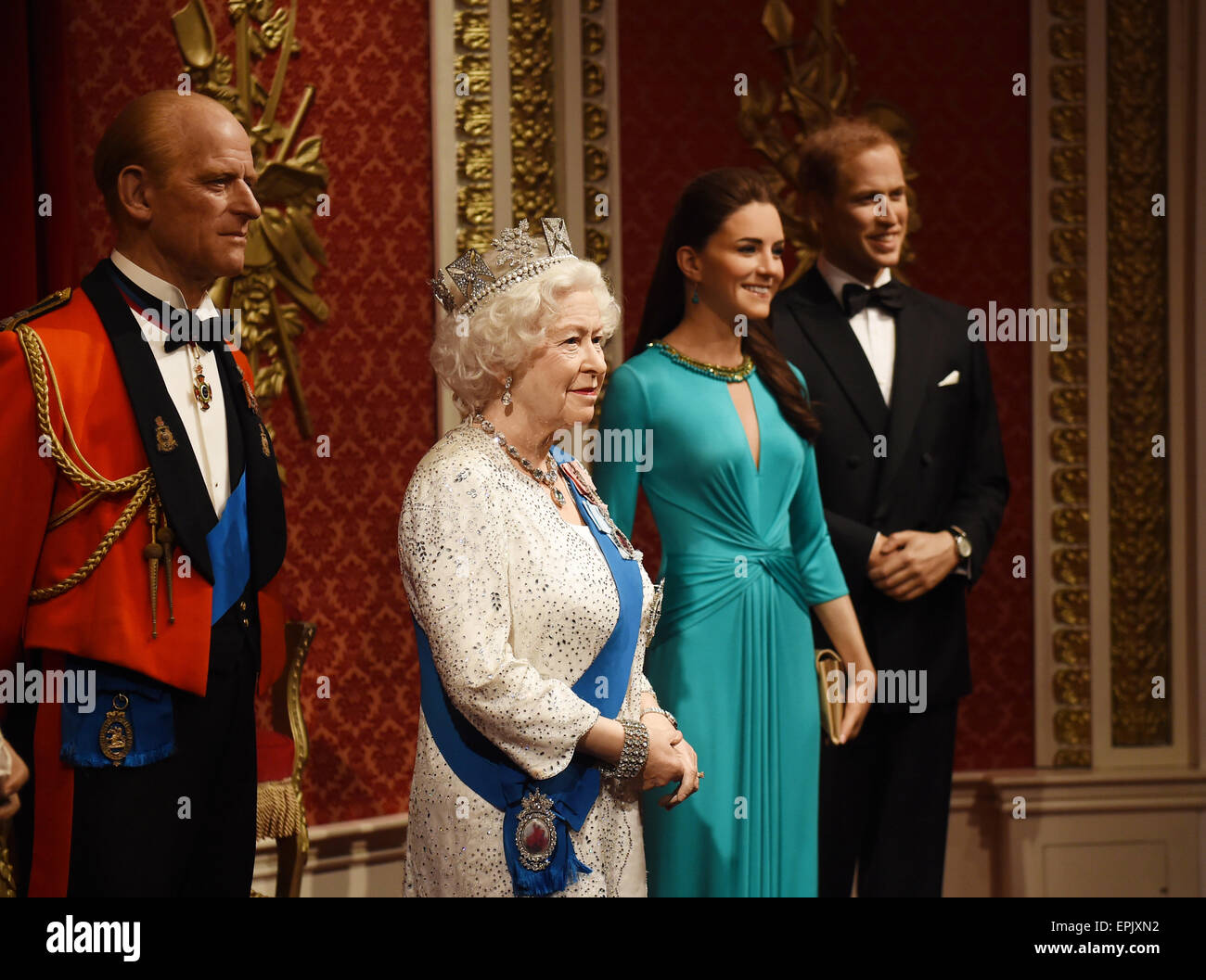 London, UK. 29th Apr, 2015. The wax figures of Prince Philip, Queen ...