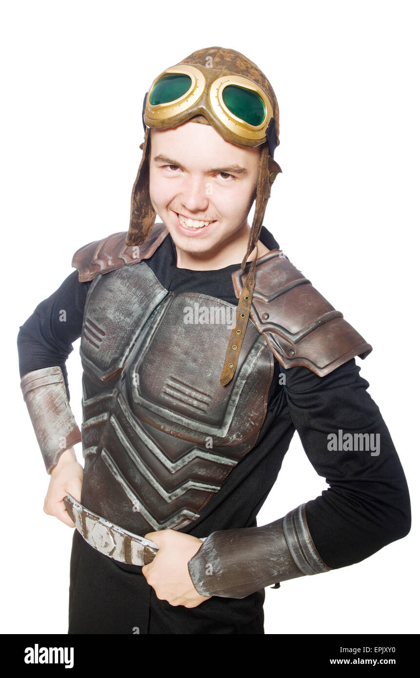 Funny pilot with goggles isolated on white Stock Photo - Alamy