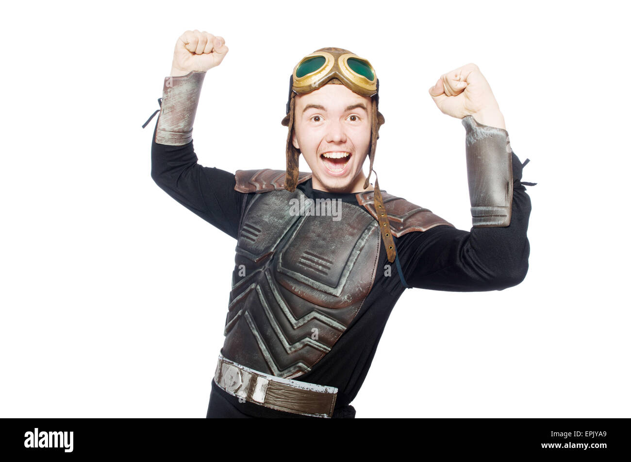 Funny pilot with goggles isolated on white Stock Photo - Alamy