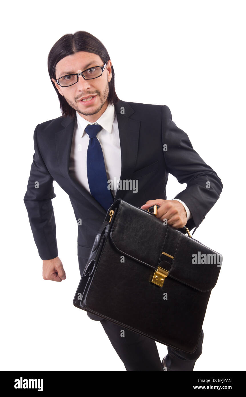 Businessman rushing isolated on the white background Stock Photo - Alamy