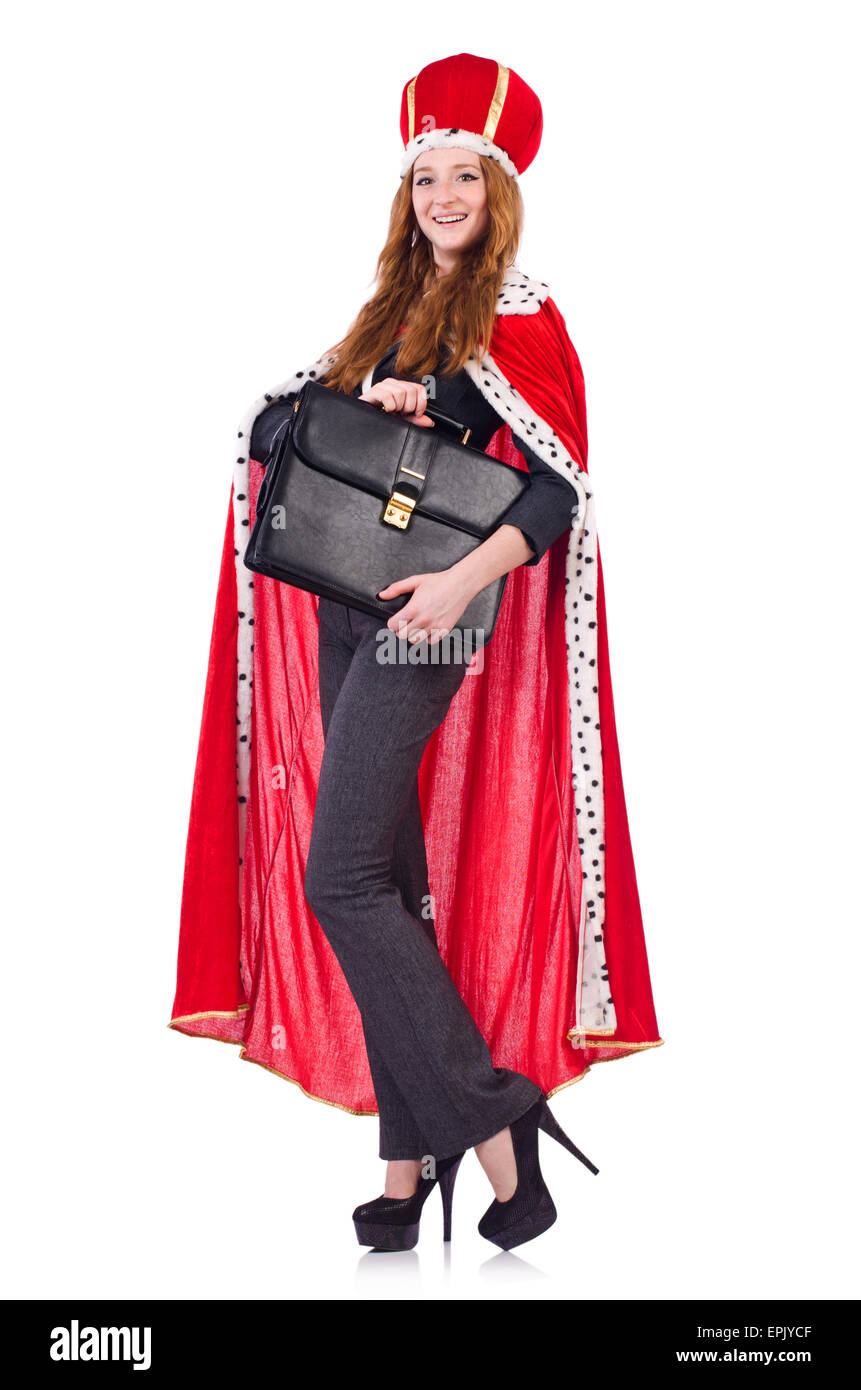 Woman business posing as queen isolated on white Stock Photo - Alamy