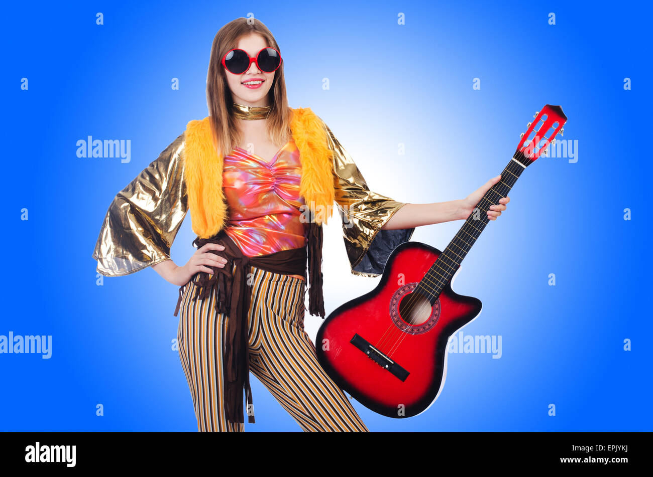 Tall guitar player isolated on white Stock Photo - Alamy