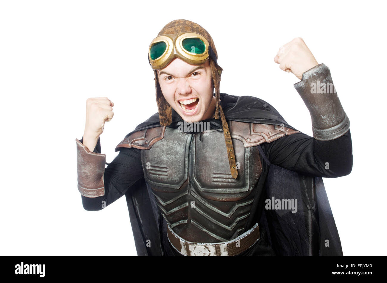 Funny pilot with goggles isolated on white Stock Photo - Alamy