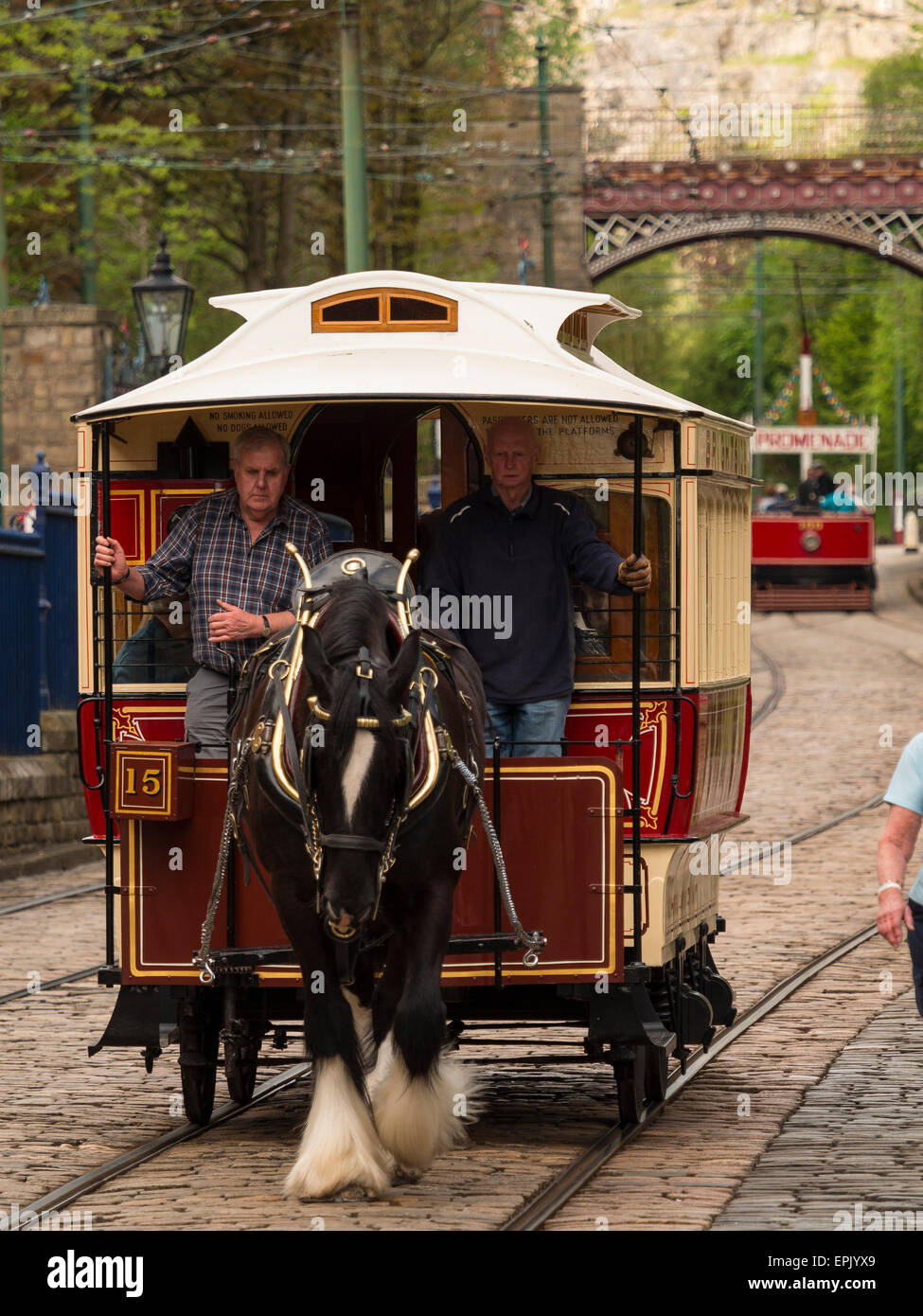 A vintage horse-drawn tram being pulled by 'Joseph' at the National ...
