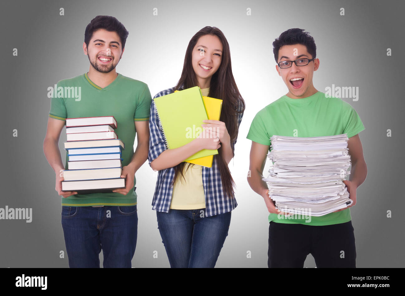 Students with books isolated on white Stock Photo - Alamy