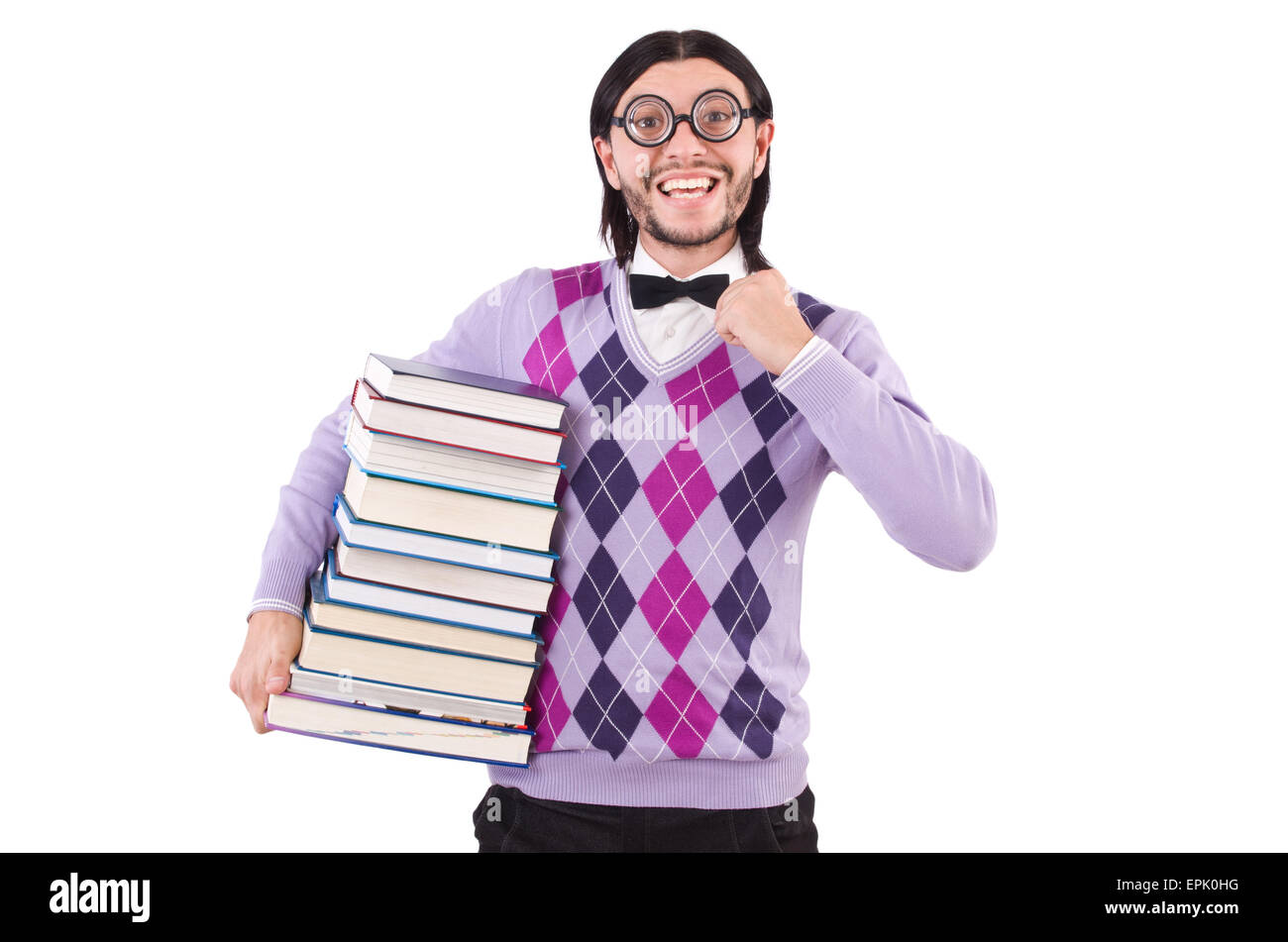 Funny student with books isolated on white Stock Photo - Alamy