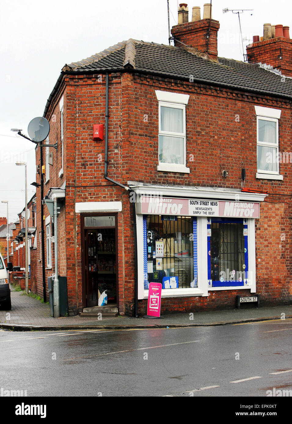 A street corner newsagent's shop on South Street in Crewe in Cheshire ...