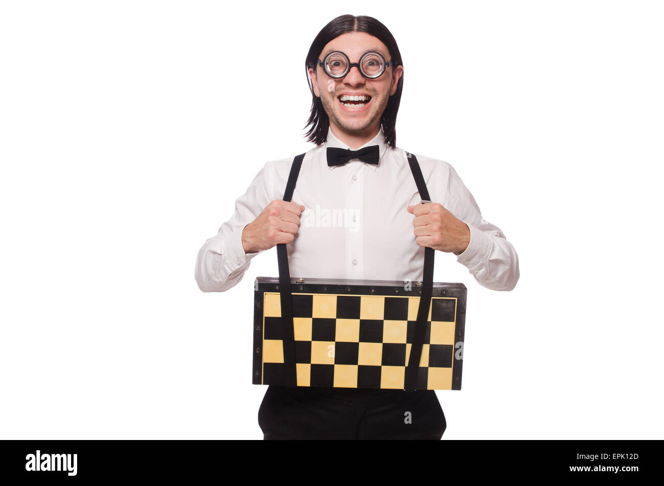 Nerd chess player isolated on white Stock Photo - Alamy