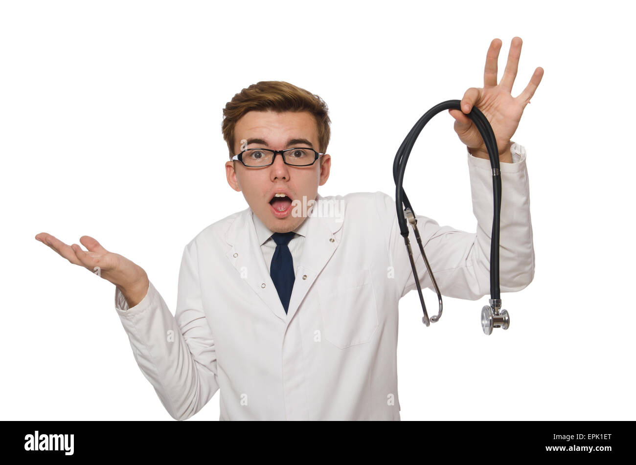 Funny doctor isolated on white Stock Photo - Alamy
