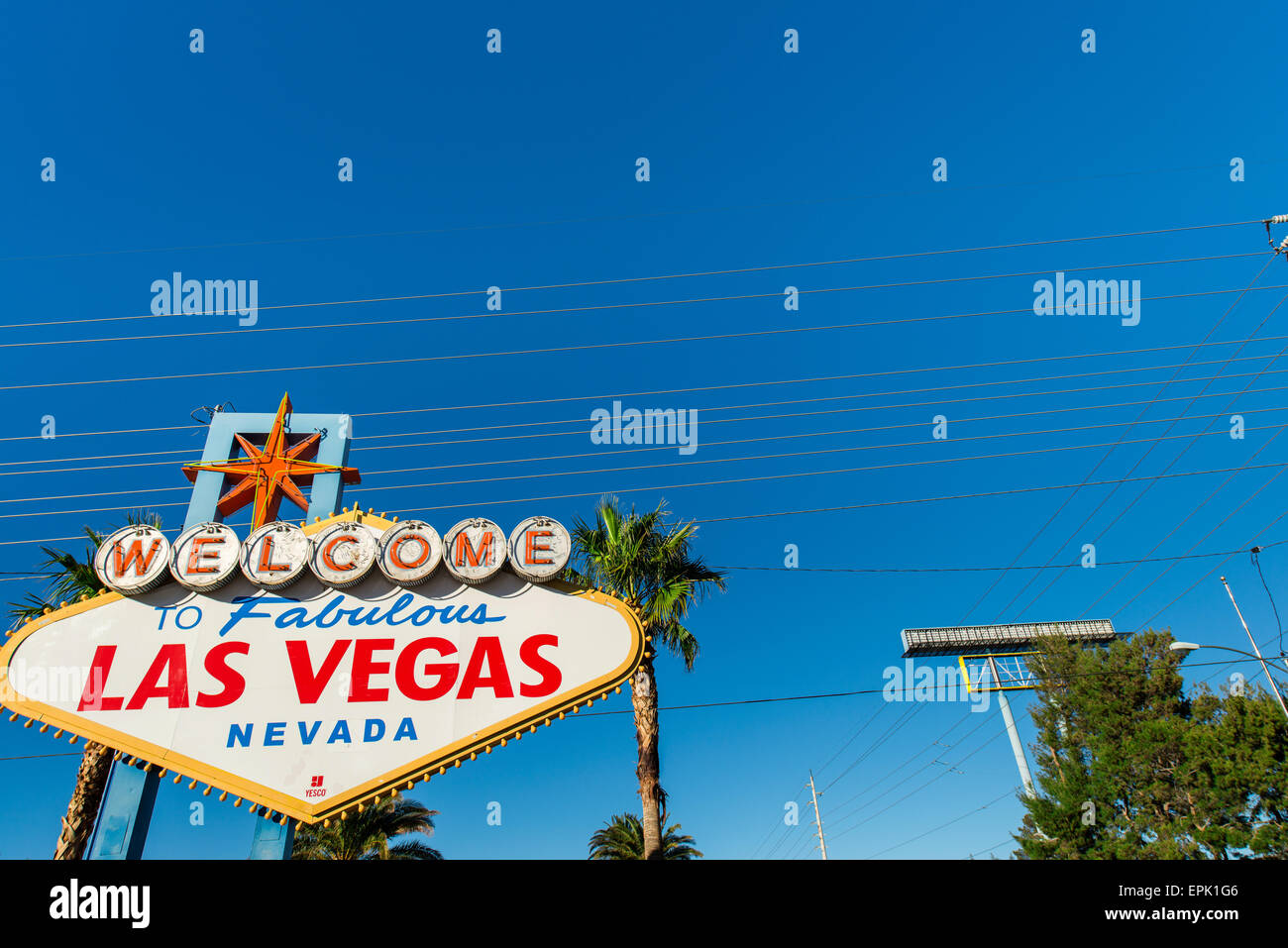 Famous Las Vegas sign on bright sunny day Stock Photo - Alamy