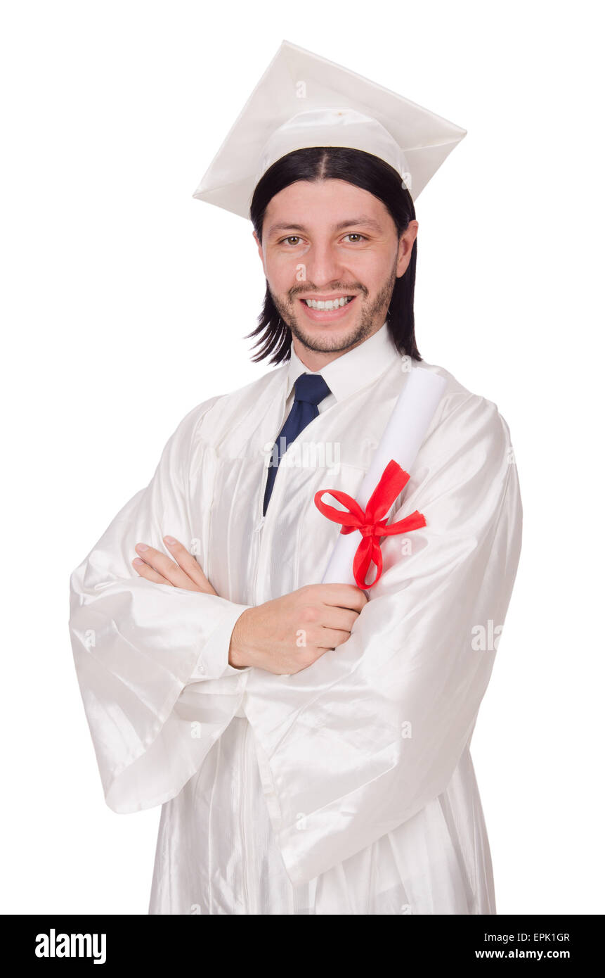 Young male student graduated from high school on white Stock Photo - Alamy