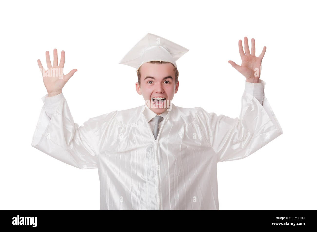 Young male student graduated from high school on white Stock Photo - Alamy