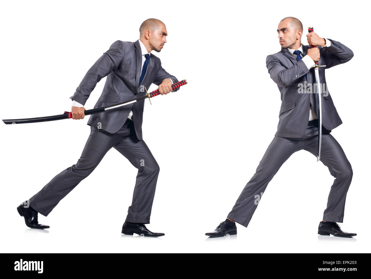 Two men figthing with the sword isolated on white Stock Photo - Alamy