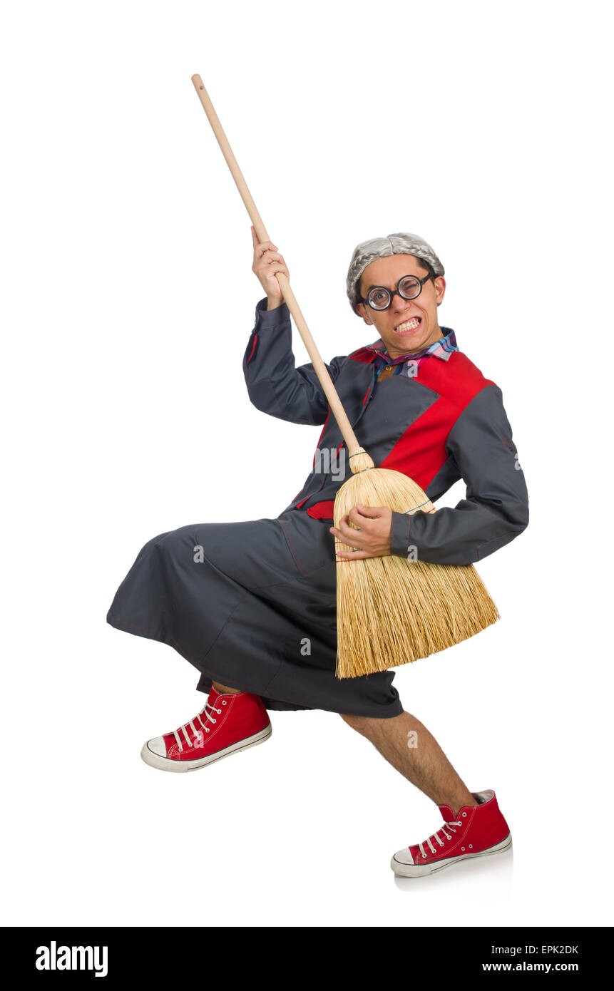 Funny janitor isolated on white Stock Photo - Alamy
