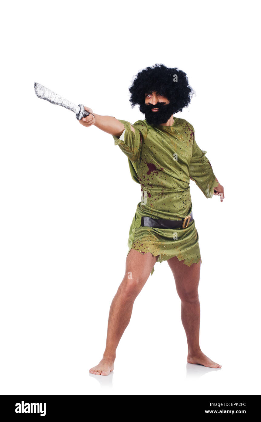 Savage man isolated on white Stock Photo - Alamy