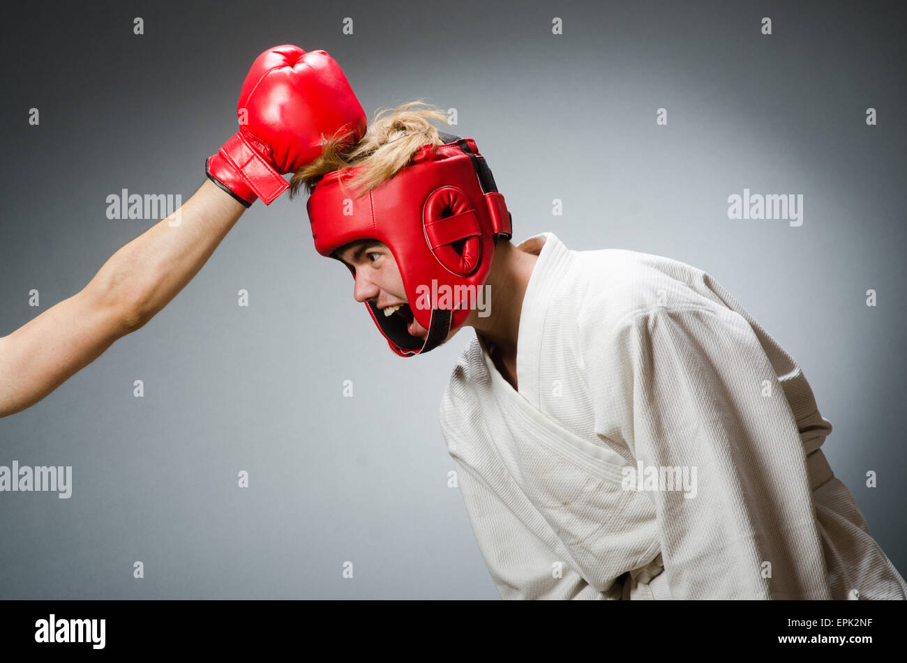 Funny boxer against dark background Stock Photo - Alamy