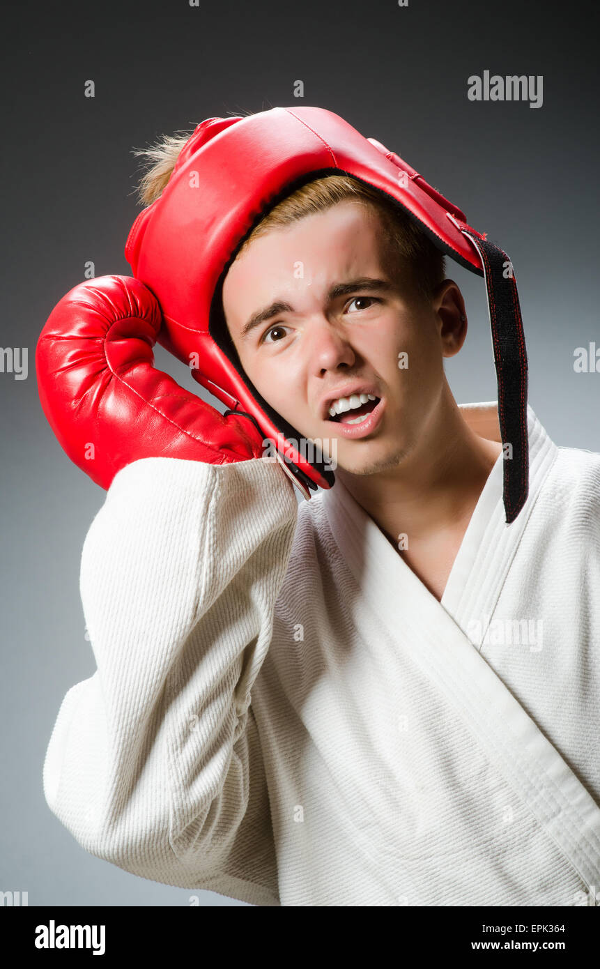 Funny boxer against dark background Stock Photo - Alamy