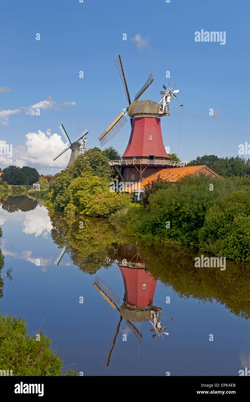 Greetsieler twin windmills Stock Photo - Alamy