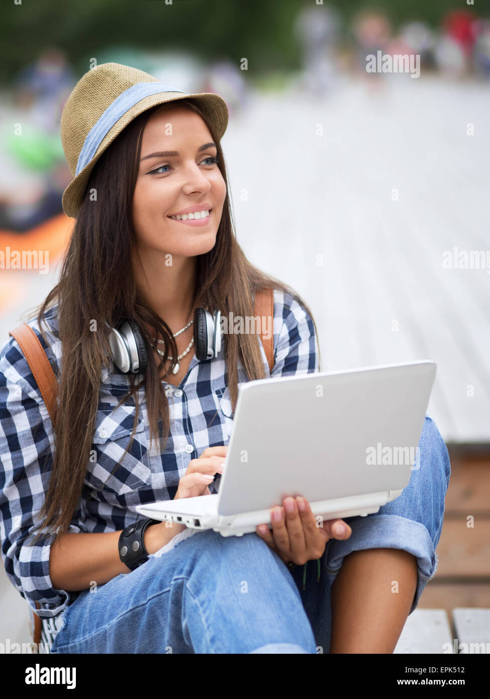 Girl with laptop Stock Photo - Alamy