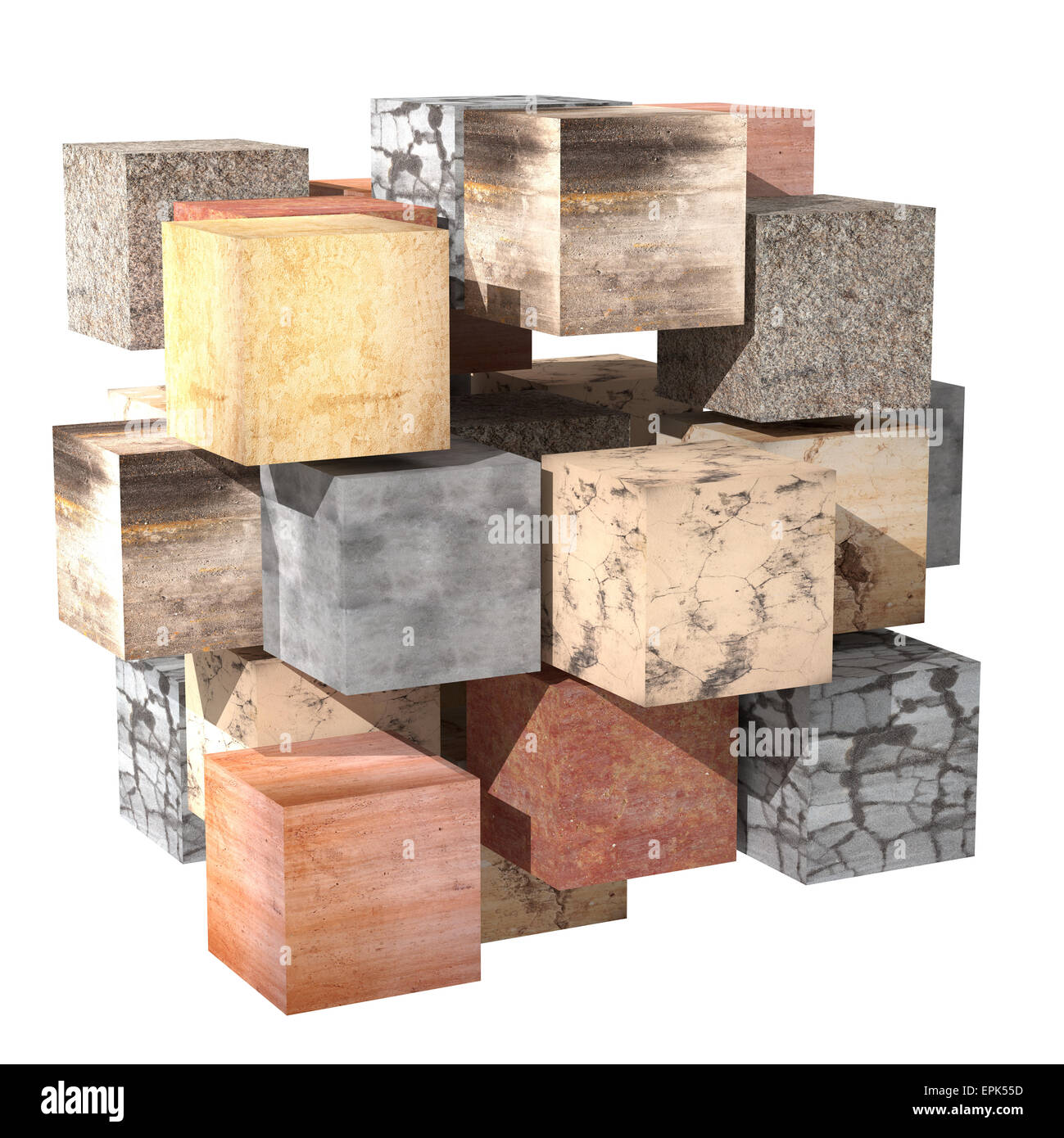 3d rendering of a lot of textured stones cubes Stock Photo - Alamy