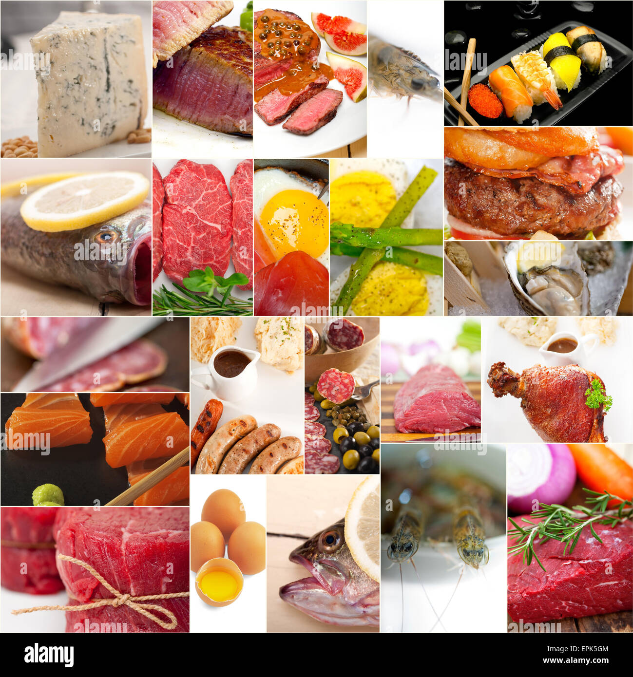 high protein food collection collage Stock Photo - Alamy