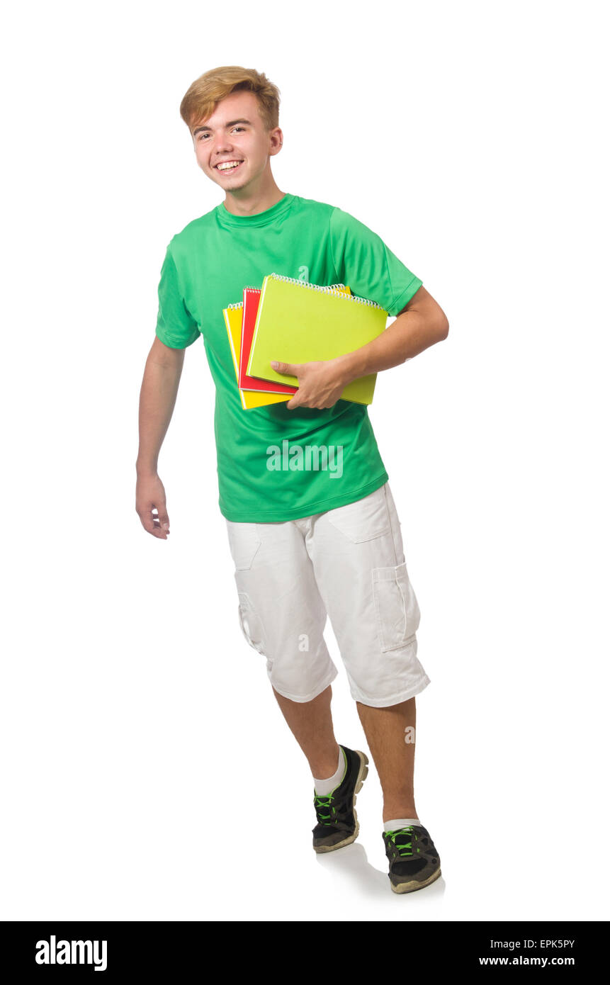 Student with textbooks isolated on the white Stock Photo - Alamy