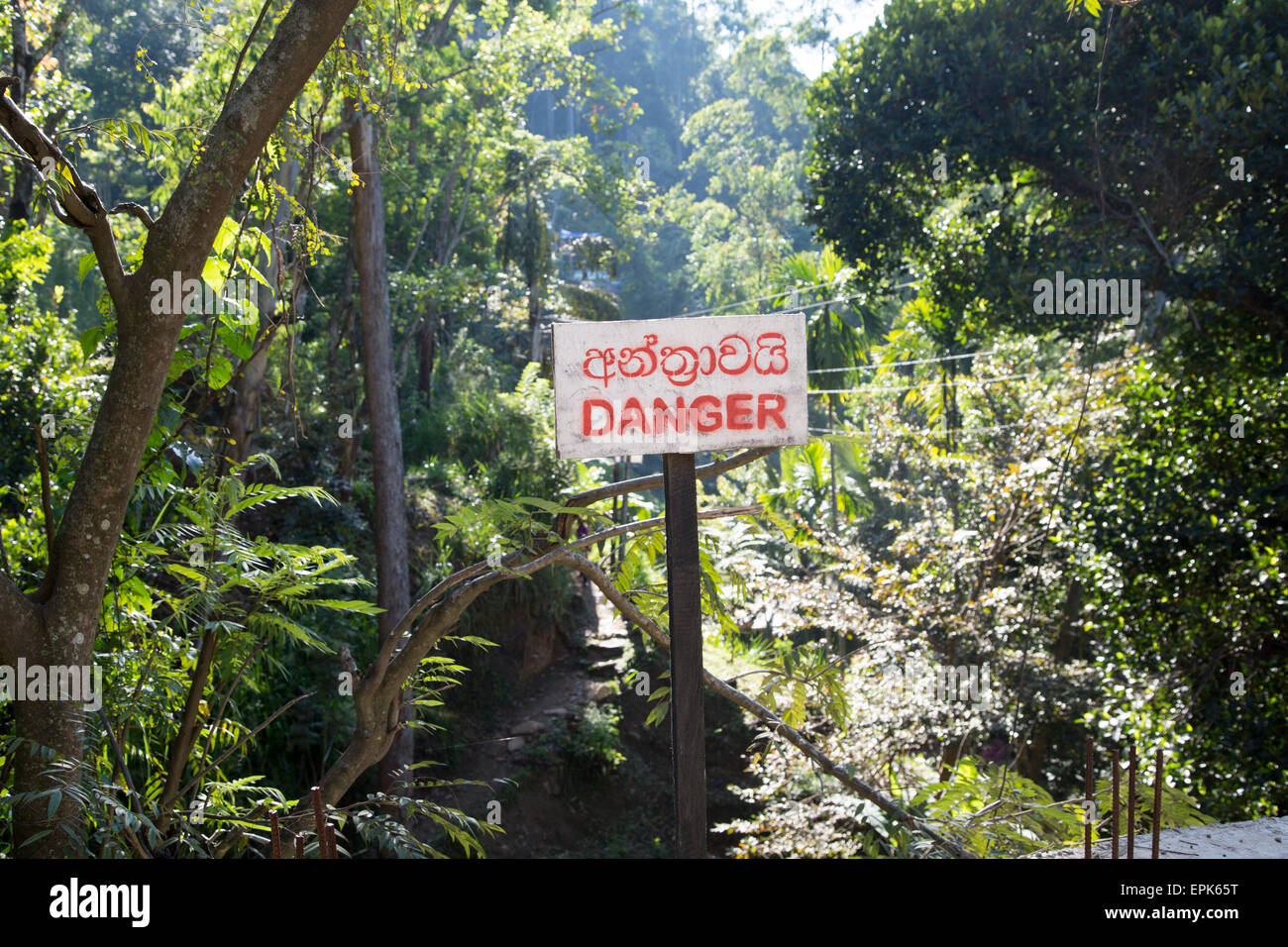 Danger sign Ella, Badulla District, Uva Province, Sri Lanka, Asia Stock ...