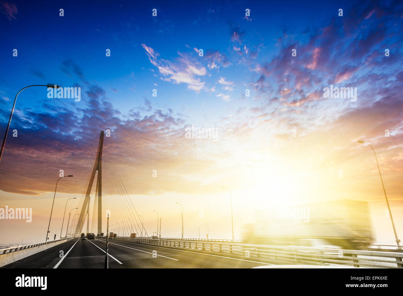 Blue green semi truck motion hi-res stock photography and images - Alamy