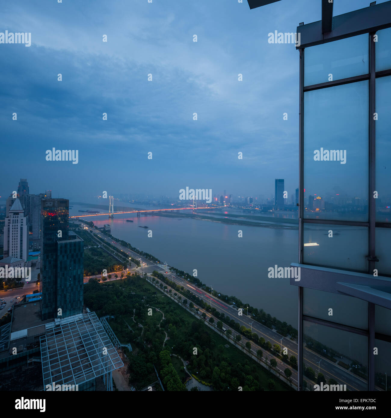 Aerial view of city at night Stock Photo - Alamy