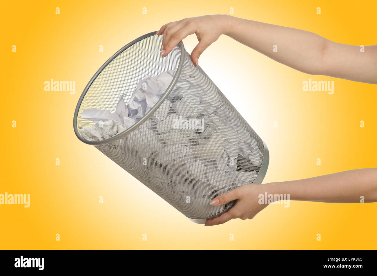 Hands with garbage bin with paper Stock Photo - Alamy