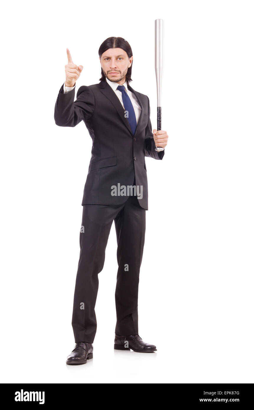 Man with baseball bat isolated on white Stock Photo - Alamy