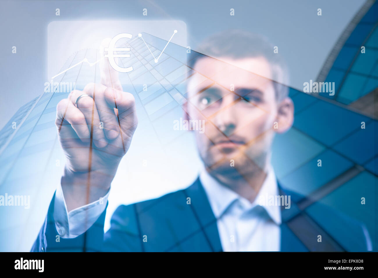 business man press dollar button Stock Photo - Alamy