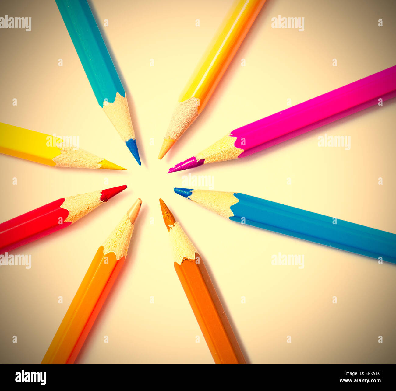 varicolored pencils and carnival shavings Stock Photo - Alamy