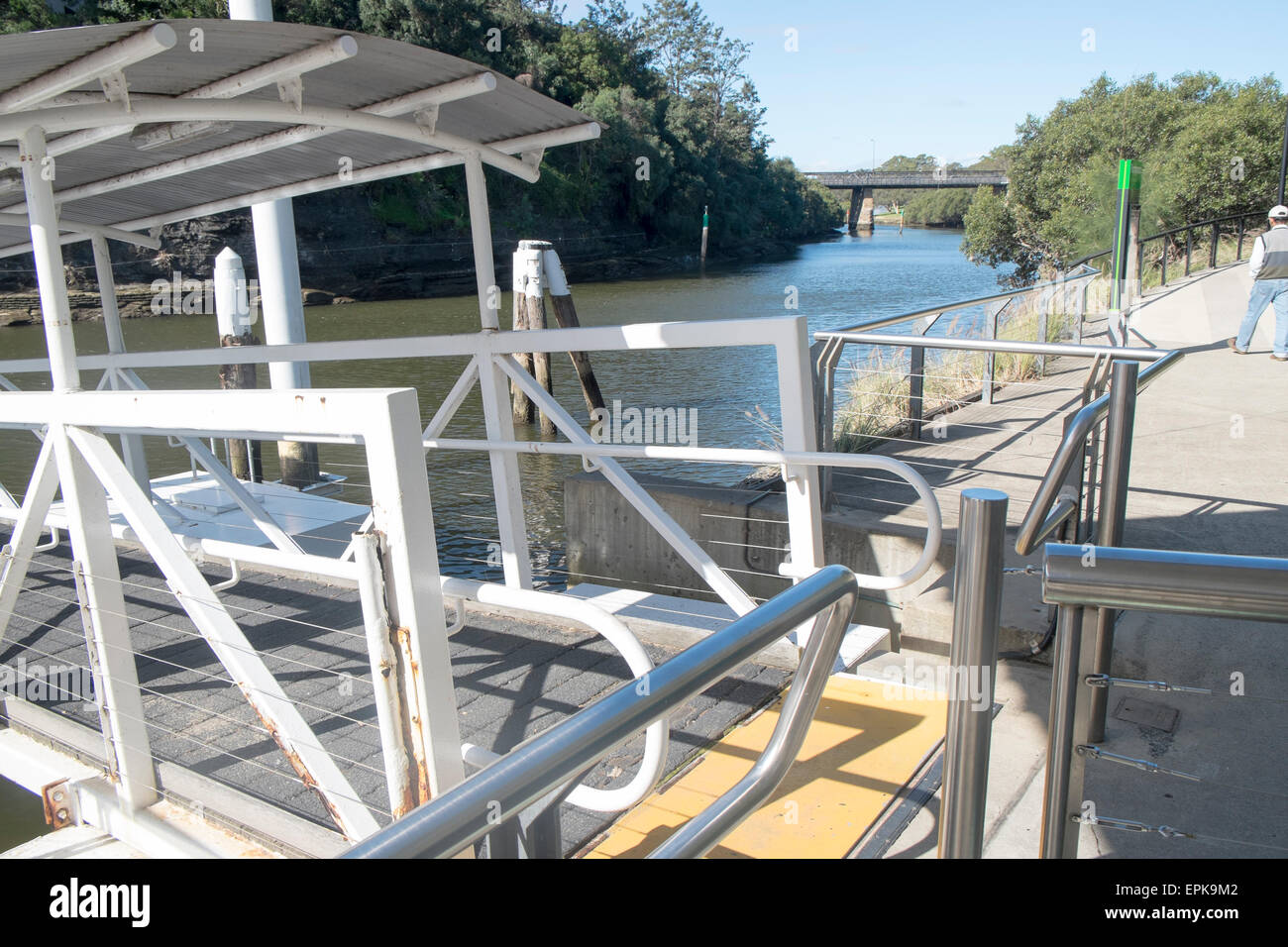 Parramatta river and the ferry wharf gangway walkway to catch services ...