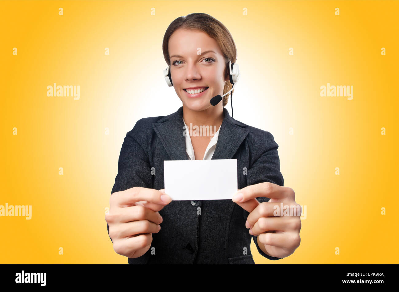 Call center operator with blank message Stock Photo - Alamy