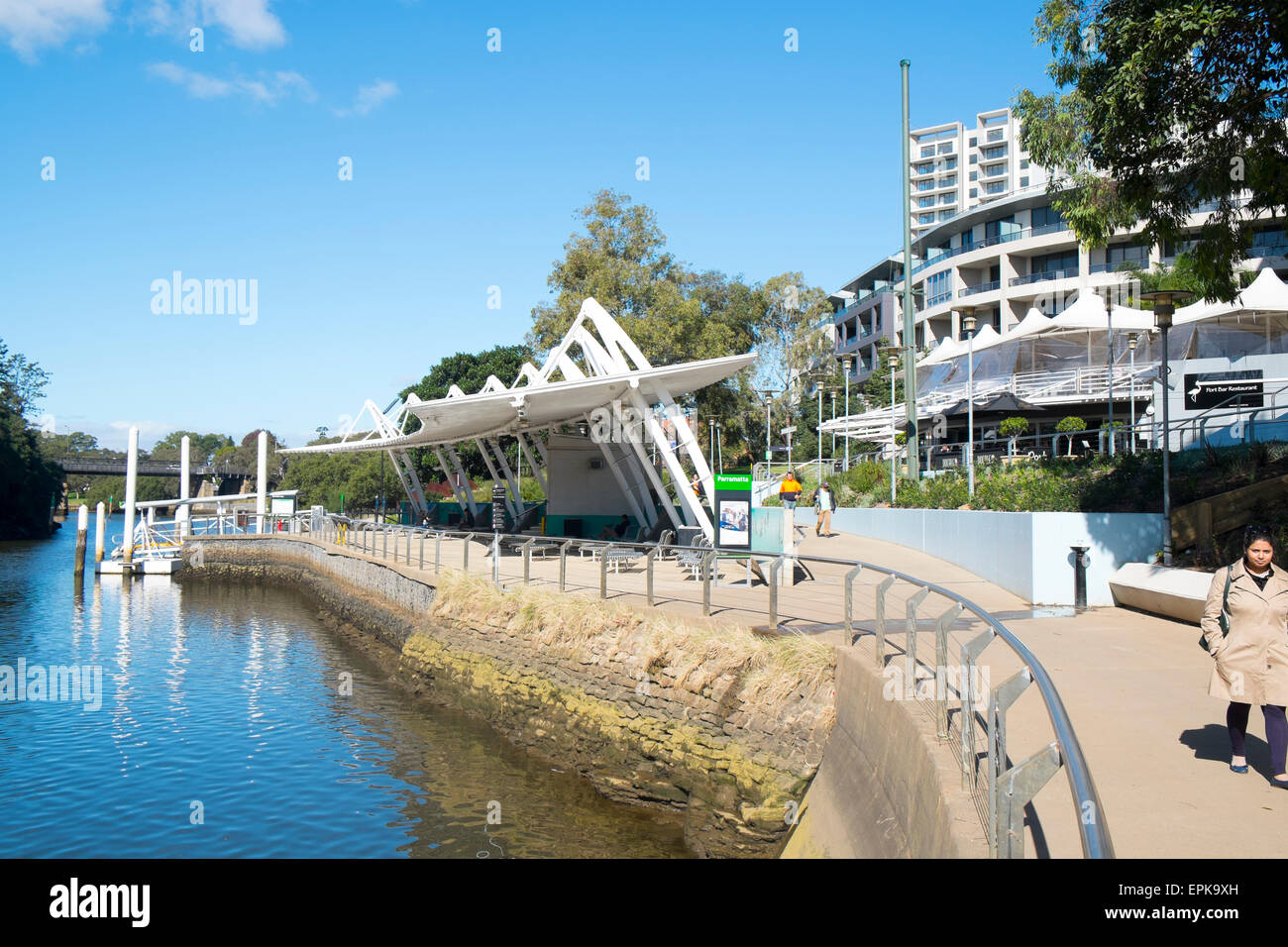 Parramatta river and the ferry wharf to catch services to Sydney ...