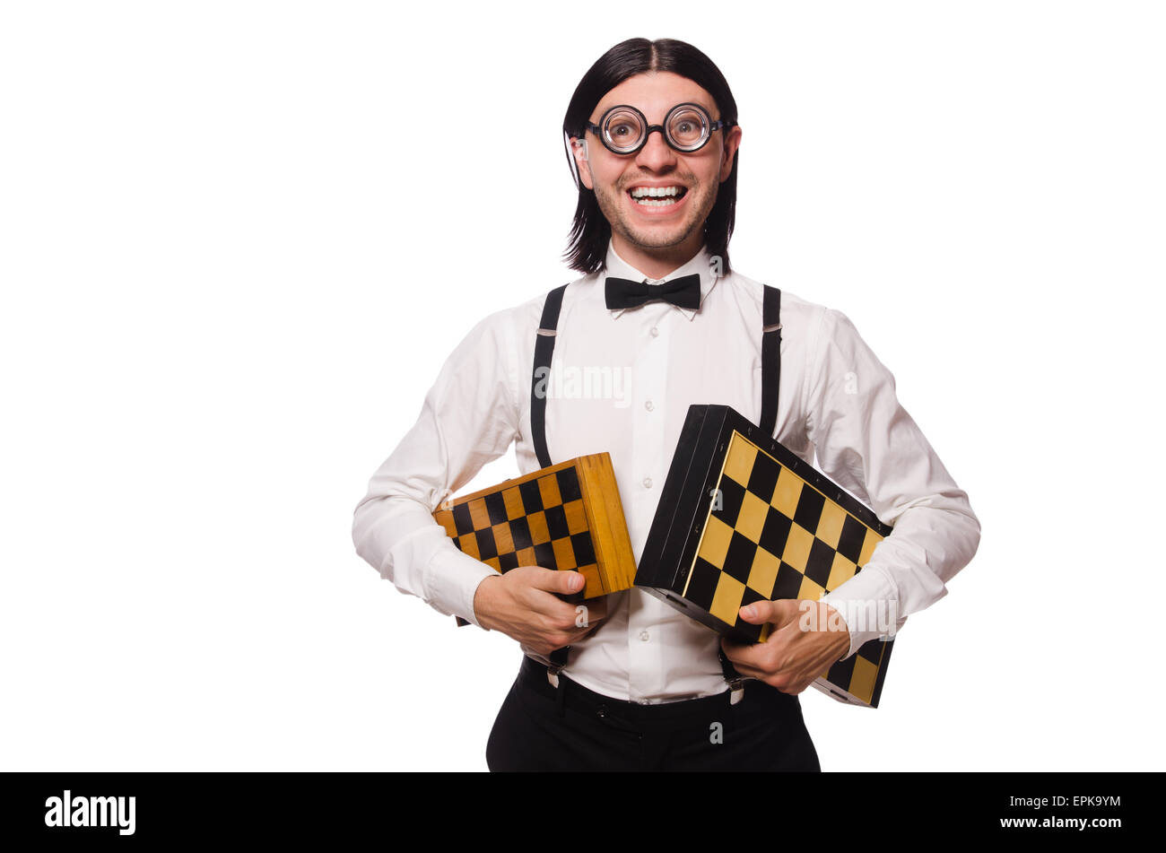 Nerd chess player isolated on white Stock Photo - Alamy