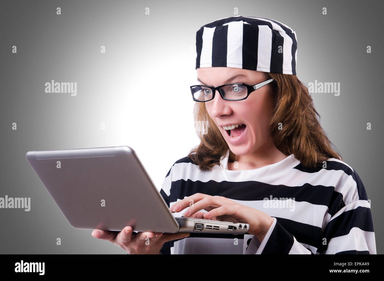 Criminal hacker with laptop on white Stock Photo - Alamy