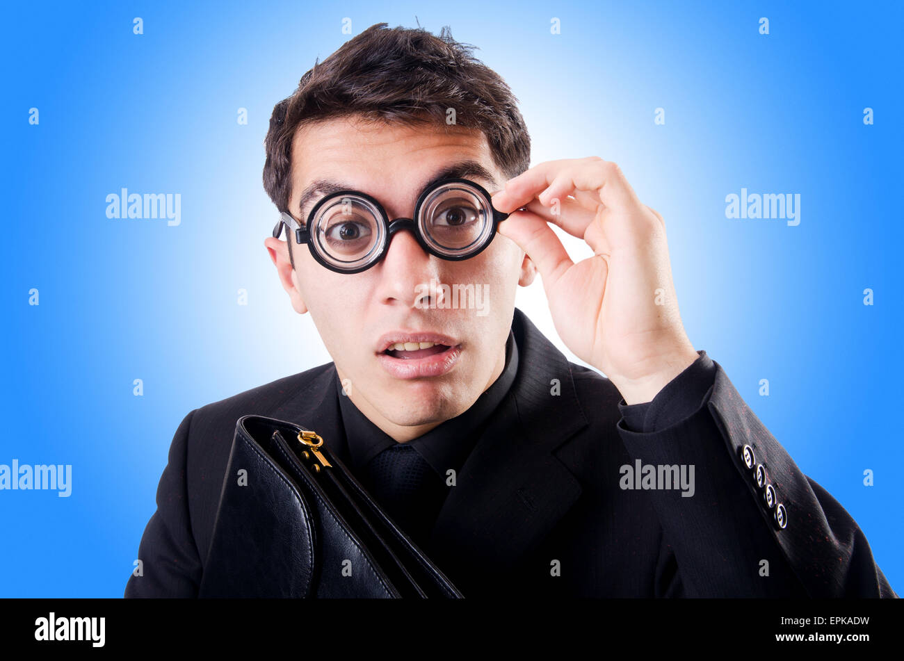 Nerd businessman isolated on the white Stock Photo - Alamy