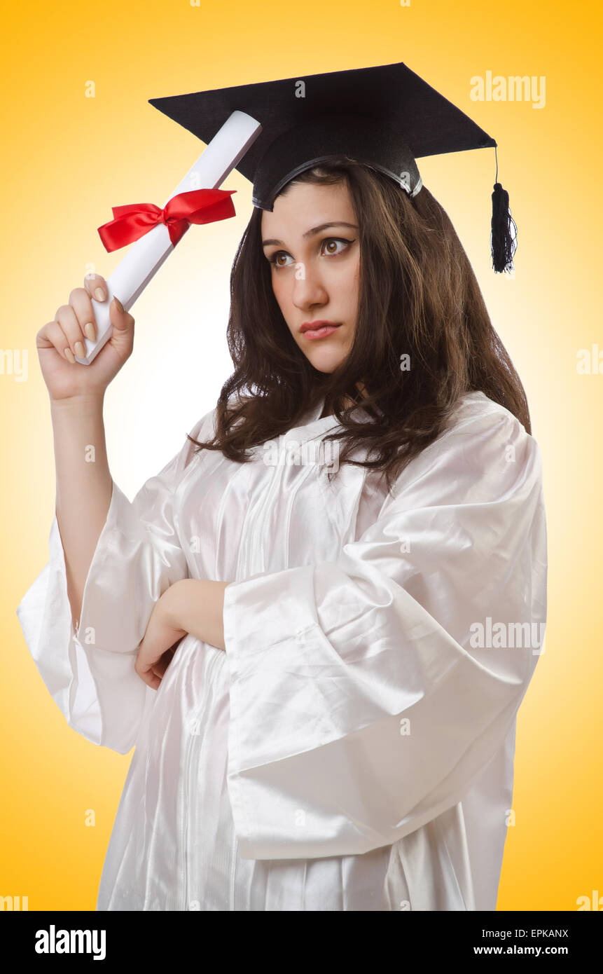 Graduate with diploma on white Stock Photo - Alamy