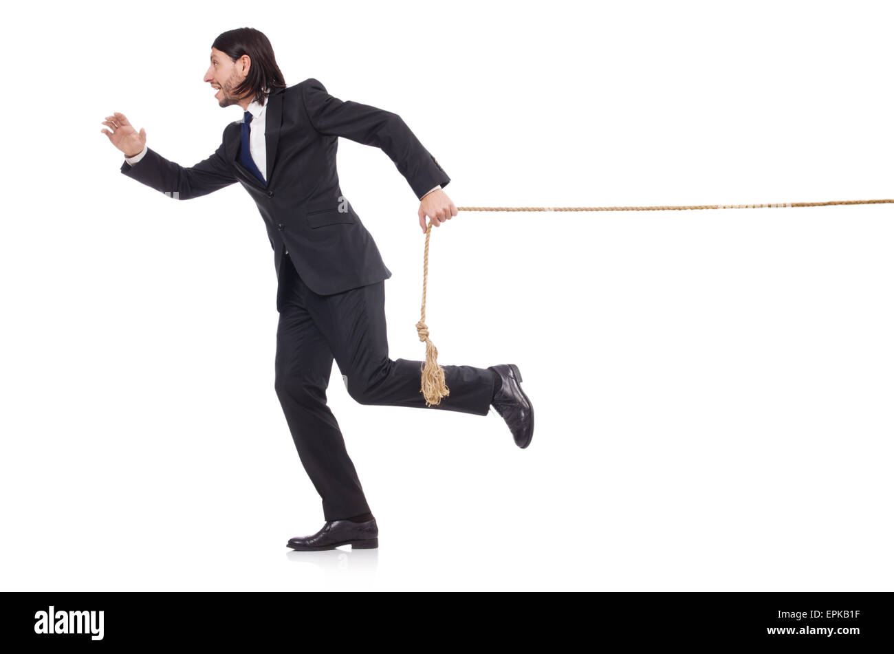 Young businessman pulling rope isolated on white Stock Photo - Alamy