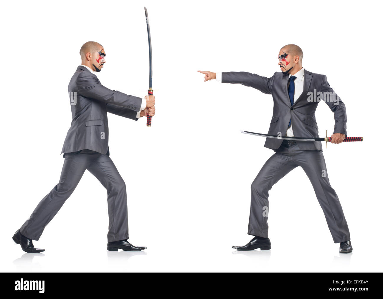 Two men figthing with the sword isolated on white Stock Photo - Alamy