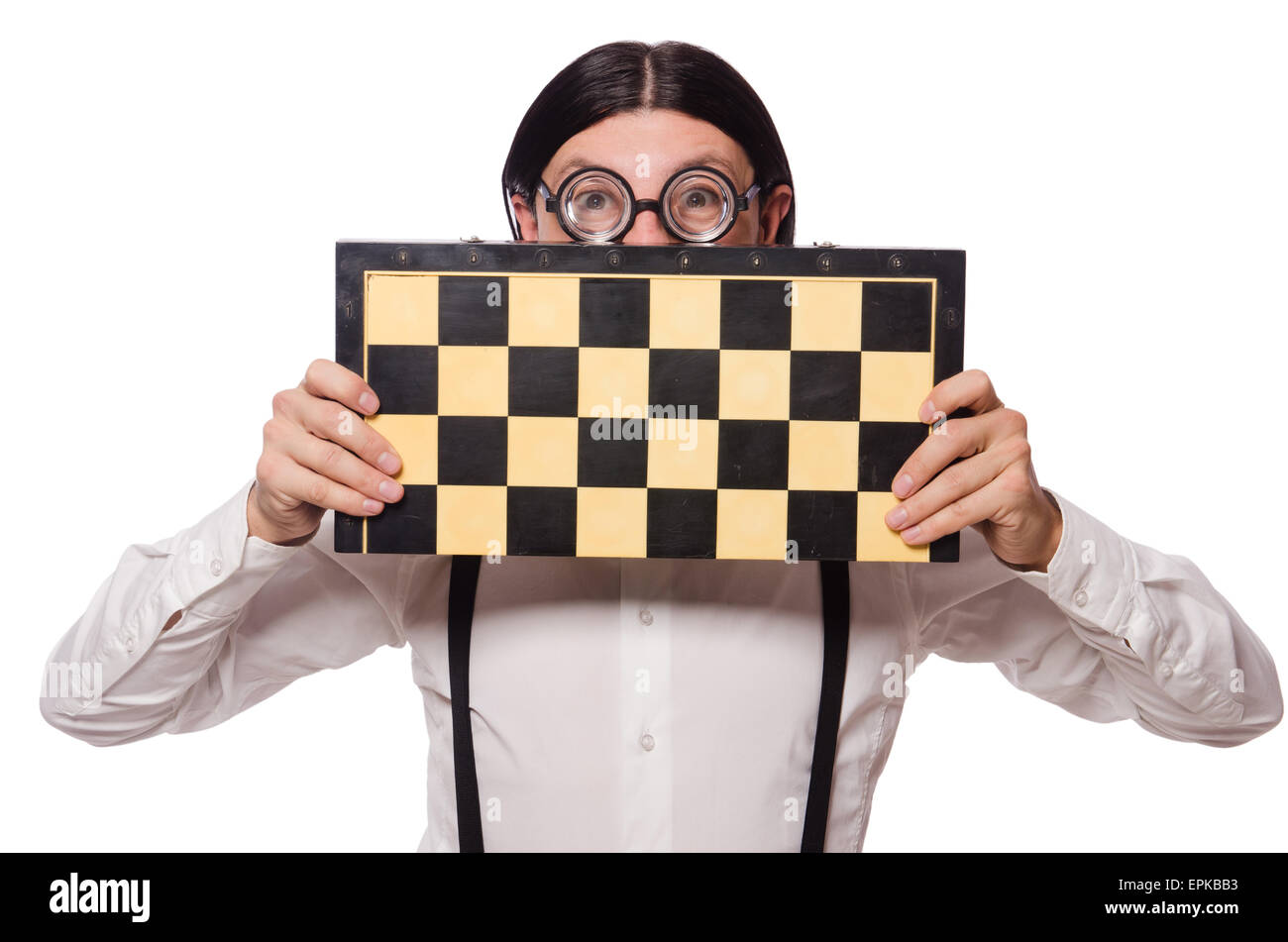 Nerd chess player isolated on white Stock Photo - Alamy