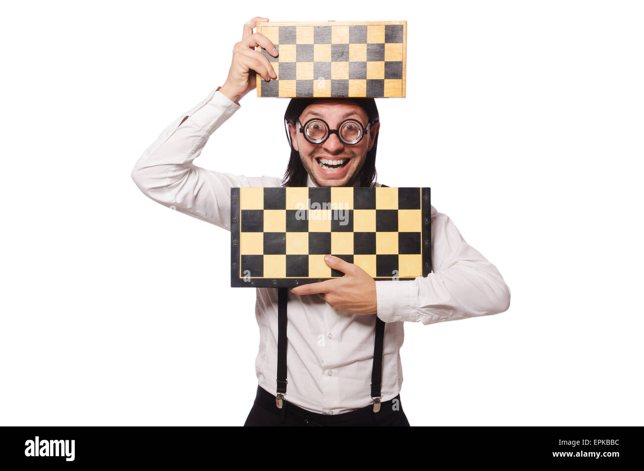 Nerd chess player isolated on white Stock Photo - Alamy