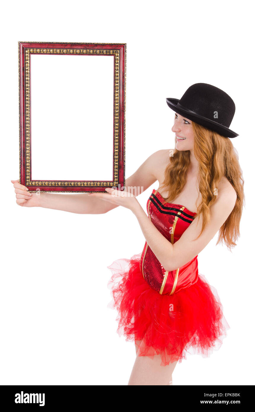 Pretty fairy with picture frame isolated on white Stock Photo - Alamy